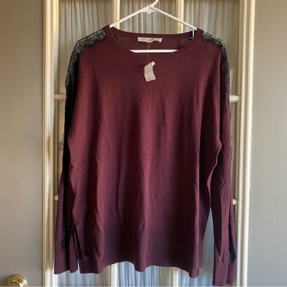 LOFT | Sweaters | Nwt Loft Burgundy Sweater With Black Lace Detail ...